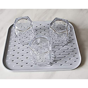 Silicone Dish Drying Mat for Multiple Usage,Easy Clean,Eco-Friendly,Super Sturdy Silicone Heat Resistant Trivet, Dishwasher Safe,Dish Draining Mat,Sink Mat (Gray&Small-11.6×9.3inch)