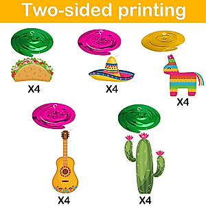20Pcs Mexican Fiesta Hanging Swirl Decorations, Mexican Fiesta Cinco De Mayo Party Supplies, Taco Twosday Birthday Theme, Taco Party Mexican Fiesta Ceiling Hanging Swirl Decorations Boys Girls Shower