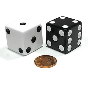 Koplow Games Set of 2 Inverse D6 25mm Large Opaque Jumbo Dice - 1 White and 1 Black