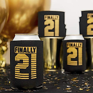 21st Birthday Party Decorations for Him, Insulated Can Coolers for Birthday Party Favors for Men, Soda and Beer Sleeves Birthday Party Supplies for Guys, 12-Pack, Black & Gold
