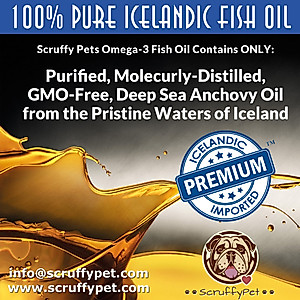 ScruffyPet Pure Omega 3 Wild Fish Oil for Dogs with Vitamin E - Highest EPA & DHA Softgels Available (1000mg) 180ct