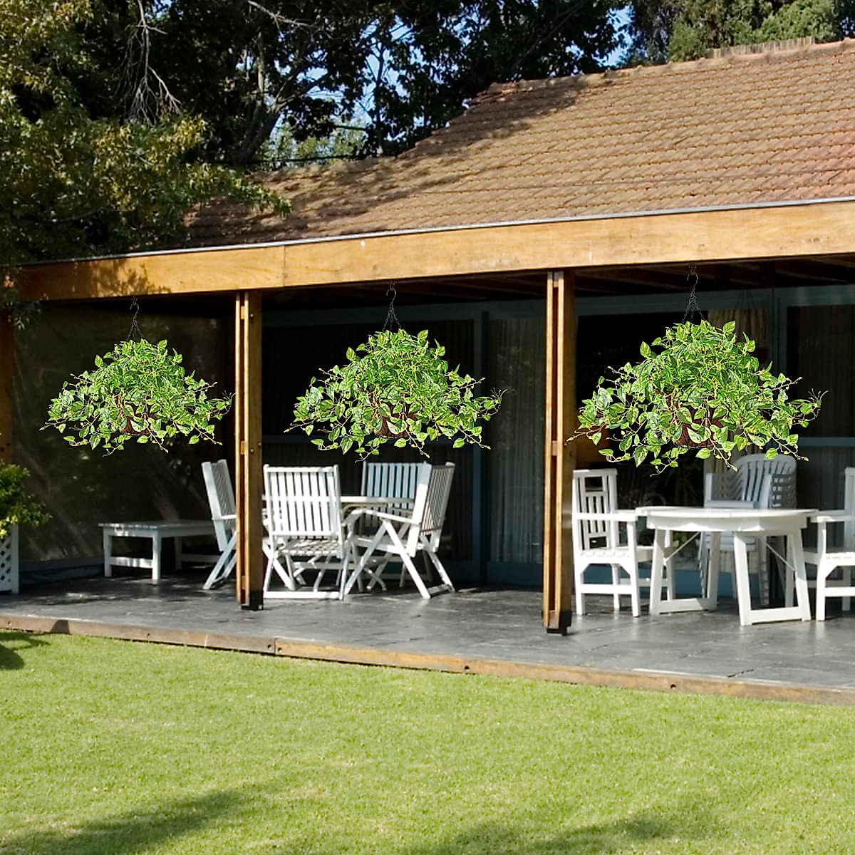 ZFProcess Artificial Flowers Hanging Basket with Artificial Ivy Vine for Outdoor/Indoor,Fake Ivy Vine Flowers in Coconut Lining Hanging Basket,4 Branches Ivy Vine Flowers in 12'' Basket(Green)