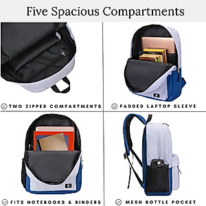 Teen Girls, Boys Backpack, Aesthetic Big Kids' Bookbags for School with Padded Laptop Compartment, Navy, Color block, Gray, Light Blue
