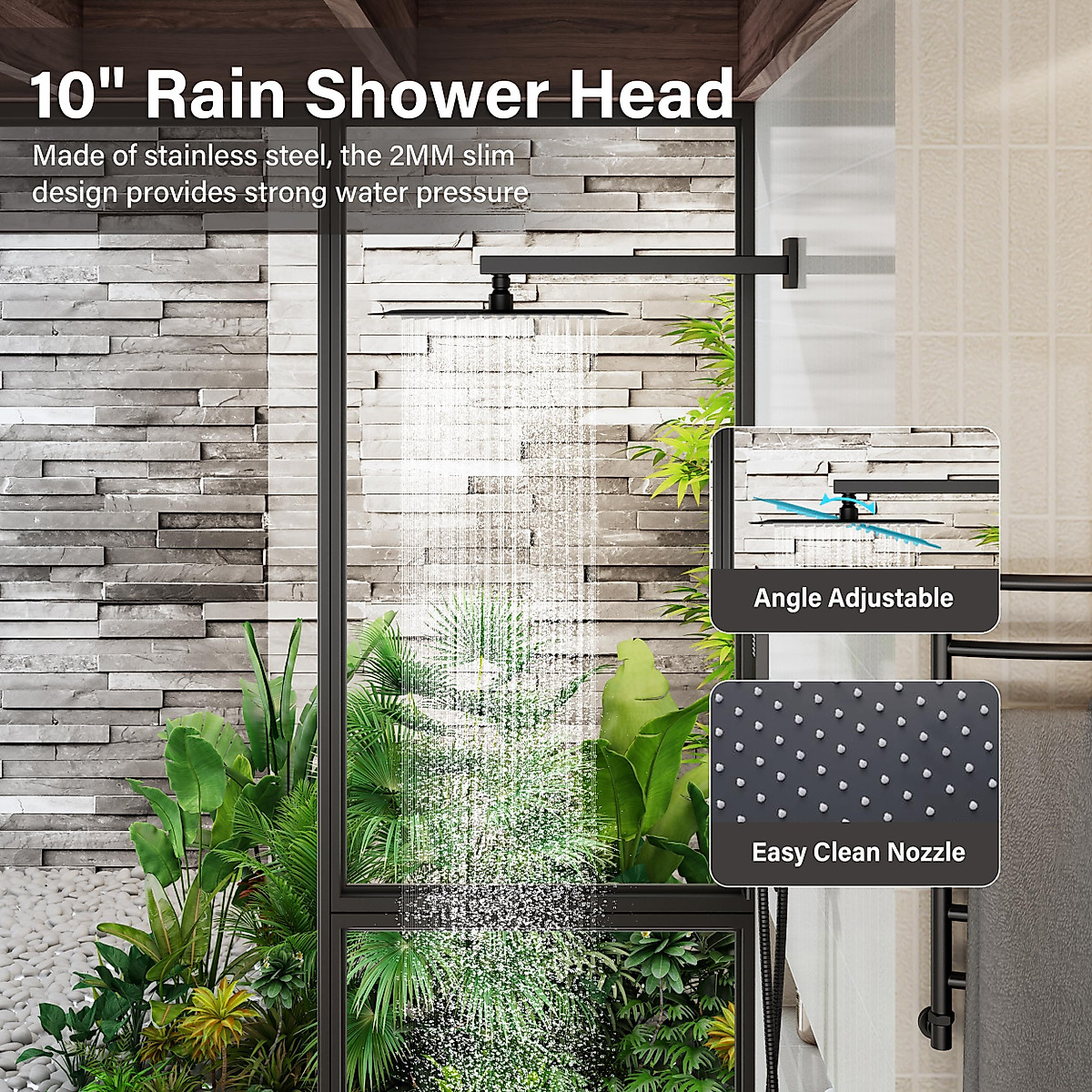 Gabrylly Shower System, Black Shower Faucet Set with 10" Rain Shower head and Handle Set, All Metal Shower Heads with Handheld Spray Combo, Wall Mounted Shower Fixtures with Shower Valve, Matte Black