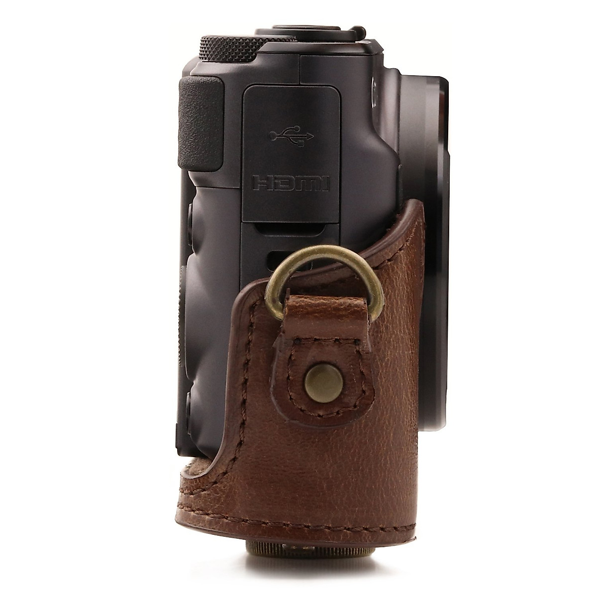 MegaGear MG1174 Canon PowerShot SX740 HS, SX730 HS Ever Ready Leather Camera Case with Strap - Dark Brown