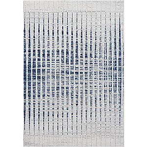Abani Atlas 4'x6' Blue/Grey Area Rug, Striped Design - Durable Non-Shedding - Easy to Clean