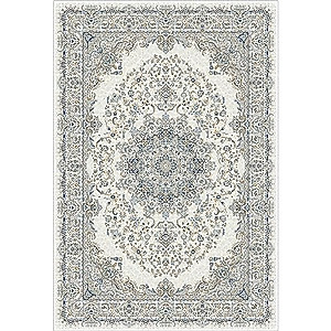 8x10 Area Rugs for Living Room: Large Machine Washable Area Rug with Non Slip Backing Neutral Farmhouse Rug Thin Floral Print Indoor Carpet for Under Dining Table Home Office Multi