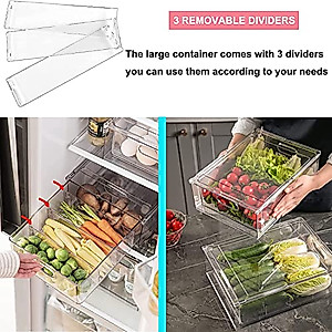 Taiuloo Refrigerator Organizer Bins with Pull-out Drawer, Clear Stackable Fridge Drawer Organizer Set, BPA-free Large Food Storage Containers for Freezer, Cabinet, Kitchen, Pantry Organization