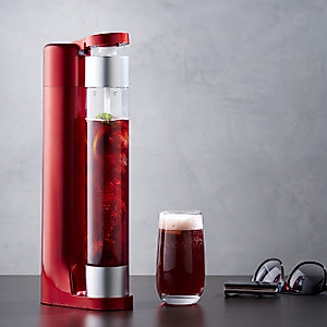 Twenty39 qarbo sparkling water maker Party Plus Bundle with 4 bottles, 3 aircharge caps and cleaning brush (Metallic Red)