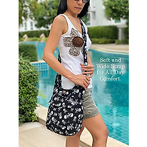 FULLY LINED Skull Hippie Hobo Sling Crossbody Bag - Large Front Phone Pocket - Metal Zippers