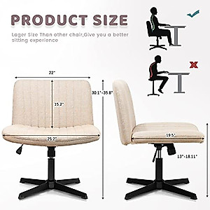 LEMBERI Fabric Padded Desk Chair No Wheels, Armless Wide Swivel,120° Rocking Mid Back Ergonomic Computer Task Vanity Chairs for Office, Home, Make Up,Small Space, Bed Room,Beige