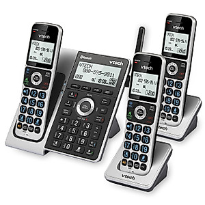 VTech VS306-3 DECT 6.0 3 Handsets Cordless Home Phone with Bluetooth, Answering System, Smart Call Blocker, Caller ID Announce, Backlit Display, Duplex Speakerphone (Silver & Black)