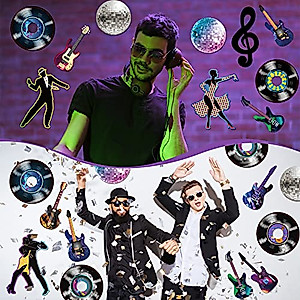 HOTOP 60 Pcs Music Party Rock and Roll Decorations Musical Notes Silhouettes Retro Dance Cutouts Record Cutouts Disco Ball Guitar Cutouts for 50s 60s 70s Theme Party Baby Shower School Bulletin Board