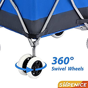 Supenice Folding Grocery Shopping Cart Rolling Utility Cart with 360° Double Front Swivel Wheels Waterproof Removable Canvas Bag with Cover for Laundry Grocery, Shopping, Baggage, Picnic (Blue)