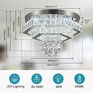 Finktonglan Modern Crystal LED Ceiling Light 2 Layers Flush Mount Fixture Chandeliers Stainless Steel Lamp for Living Room Dining Room Bedroom Hallway
