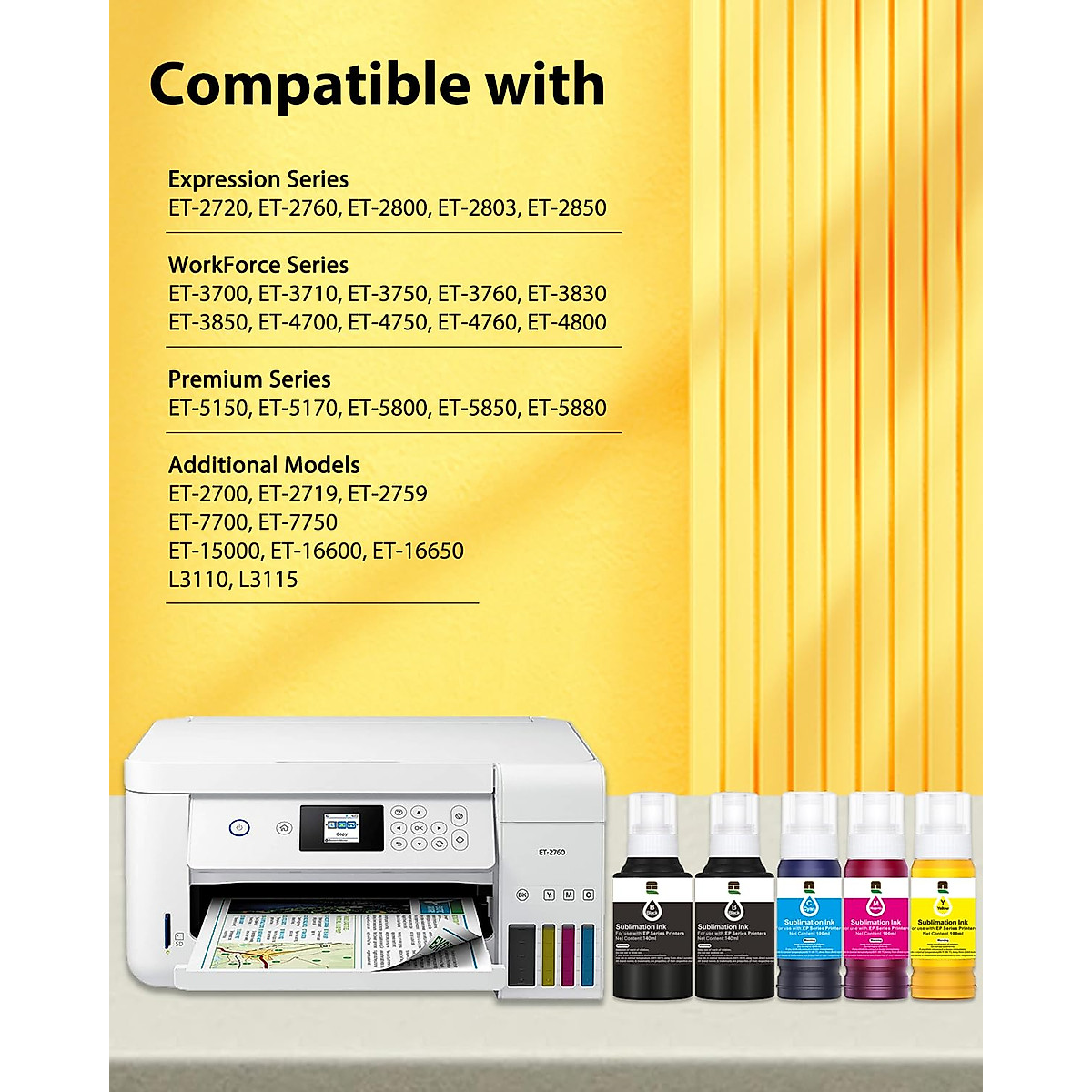 lexmate 580ML Autofill Sublimation Ink Compatible for Epson ET-2800 ET-2850 ET-4850 ET-3850 ET-2400 ET-3830 ET-2760 ET-15000 ET-4800 Inkjet Printers, Heat Press Transfer on Mugs T-Shirts
