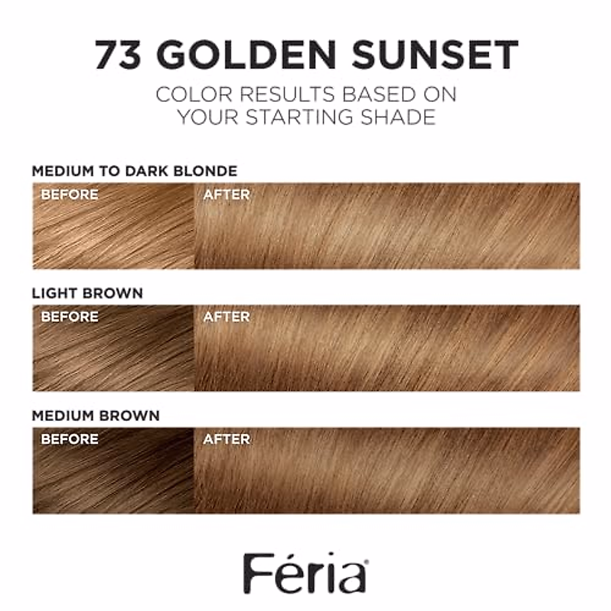 L'Oreal Paris Feria Multi-Faceted Shimmering Permanent Hair Color, 73 Golden Sunset (Dark Golden Blonde), Pack of 1, Hair Dye