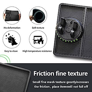 Non-Slip Phone Pad for 4-in-1 Car, Universal Dashboard Pad 360°Rotation With Temporary Car Parking Card Number Plate Anti-Shake Pad for Cell Phones, Sunglasses, Keys, Coins and More