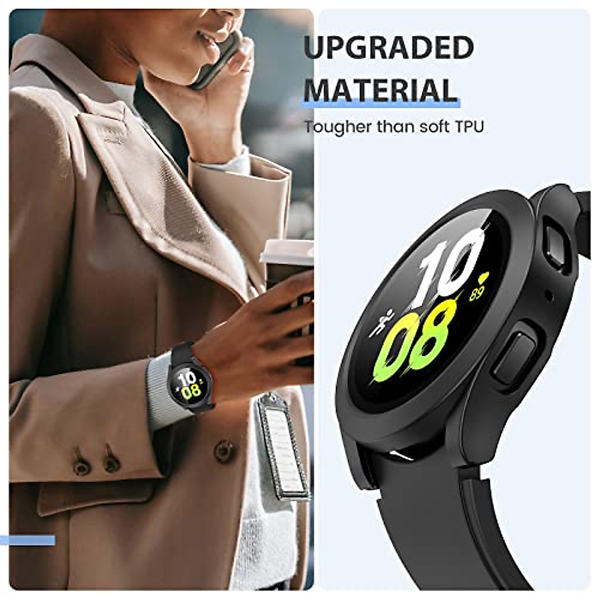 Tensea [2Pack for Samsung Galaxy Watch 5 2022 & 4 2021 Screen Protector Case 44mm 40mm Accessories, Protective Face Cover for 44 40 mm, Hard Bumper Built-in Tempered Glass Film for Women Men