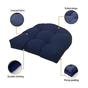 Srutirbo Outdoor Chair Seat Cushions Set of 2, Waterproof 19" x 19"U-Shaped Patio Chair Cushions for Indoor/Outdoor Wicker Chair Rocking Chairs, Garden Furniture Kitchen Dining Room (Navy Blue)