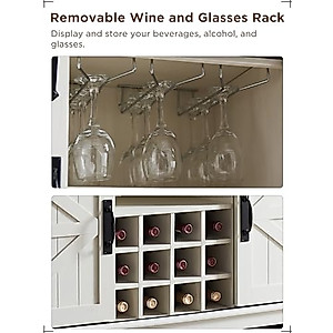 OKD Farmhouse Buffet Cabinet with Storage, 54" Sideboard with 3 Drawers, Sliding Barn Door, Wine and Glass Rack, Storage Shelves, Liquor Coffee Bar Cupboard for Kitchen, Dining Room, Antique White