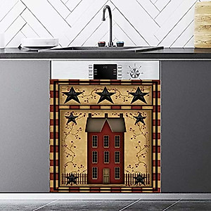 Primitive Barn Star Dishwasher Magnet Cover, Prim Country House Fridge Magnetic Panels,Kitchen Decor Refrigerator Door Sticker Home Appliances Family Decals 23"Wx26"H