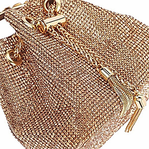 DJBM Women Full Diamonds Bucket Handbag Rhinestone Clutch Purse Evening Clutch for Women Party Prom Cocktail Wedding, Gold