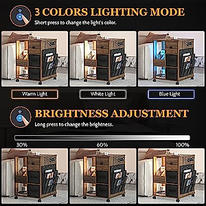 dnbss Nightstand with Charging Station, LED Nightstand with Drawers, Smart Nightstand with USB Ports, Modern Night Stand Bedside Table with Storage Shelves for Living Room, Bedroom, Brown