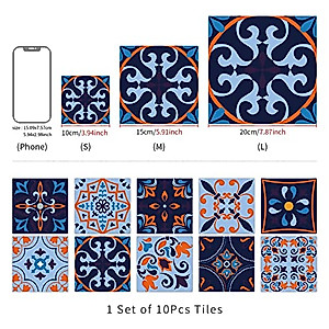 Tile Stickers Pattern Orange Blue Stick on Tiles Bathroom PVC Self Adhesive Wall Tiles Kitchen Stick on Wall Tiles Waterproof Peel and Stick Floor Tiles Self Adhesive Tiles for Walls