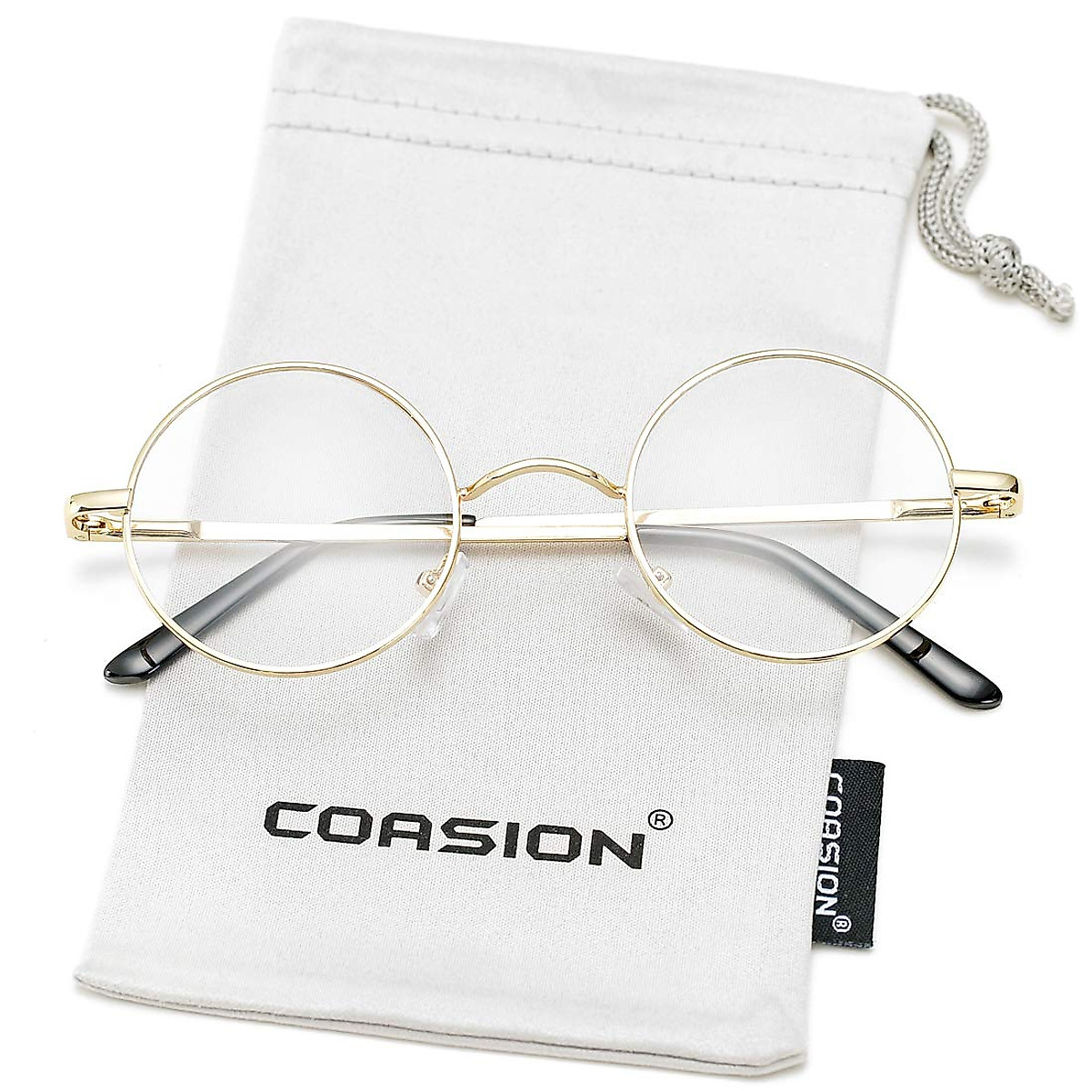 COASION Vintage Round Clear Glasses Small Metal Frame Non Prescription Lens Eyeglasses (Gold)