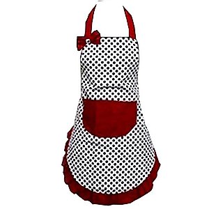 Hyzrz Lovely Lady Dot Flirty Canvas Funny Apron Restaurant Kitchen Aprons for Women Girls with Pocket (Black)
