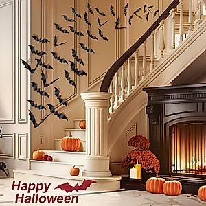 Halloween Decorations Bats Wall Stickers, 60 PCS Reusable 3D Black Halloween Bats Scary Stickers with Double-Sided Tape for Halloween Home Decor DIY Window Wall Indoor Outdoor Halloween Party Supplies
