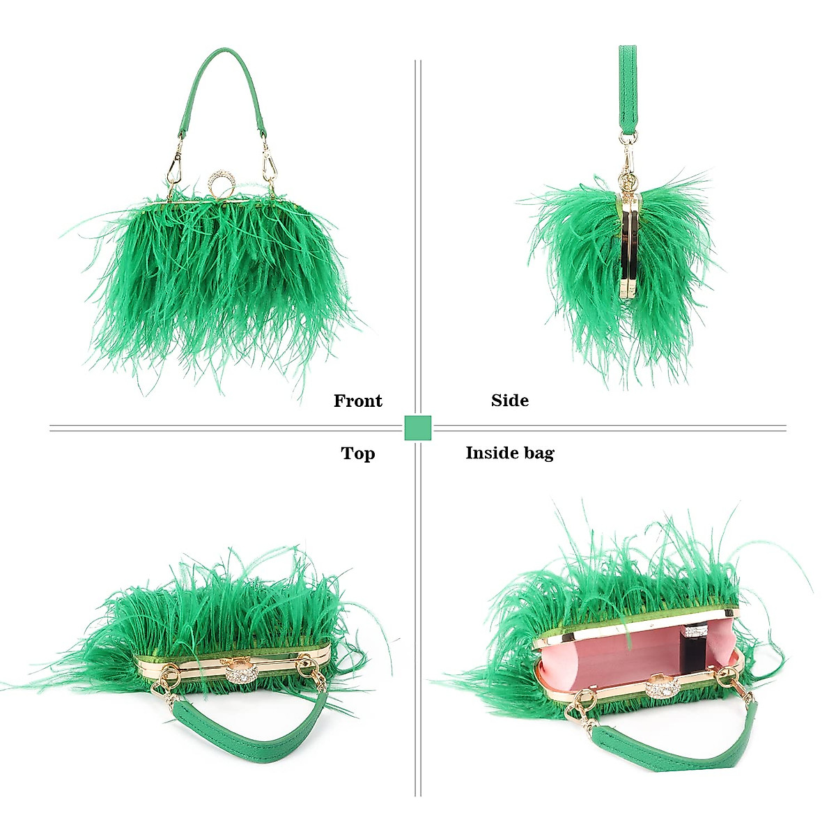 LUI SUI Fluffy Ostrich Feather Tote Bags for Women Feather Evening Clutch Purse Bags Banquet Wedding Shoulder Handbags