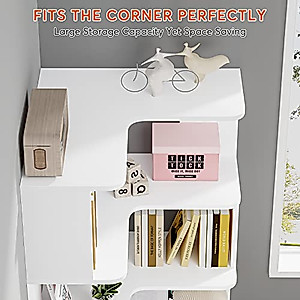 LITTLE TREE Corner Bookshelf, 64.9 Inch Tall Bookcase with Anti-Drop Panel, Modern Freestanding Corner Shelf Display Rack Storage Organizer for Home Office, Living Room, White