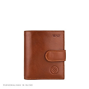 Maxwell Scott - Mens Compact Luxury Leather Mens Small Wallet with Button Fastener - Made in Italy - The Pietre Chestnut Tan