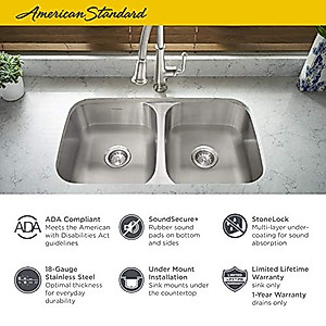 American Standard 18DB6311800S.075 Portsmouth 32" x 18" ADA Double Bowl Stainless Steel Kitchen Sink