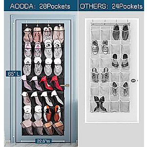 AOODA 28 Mesh Large Pockets Over The Door Shoe Organizer, Hanging Shoe Organizer for Closet Door Shoe Rack Hanger Holder, Black