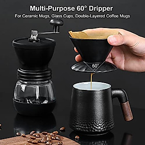 PARACITY Pour Over Coffee Maker Set with Permanent 60° Angled V-Shaped Coffee Dripper Ceramic and 40pcs Coffee Filter, Coffee Dripper Brewer & Coffee Mug, Manual Coffee Maker for Single Cup