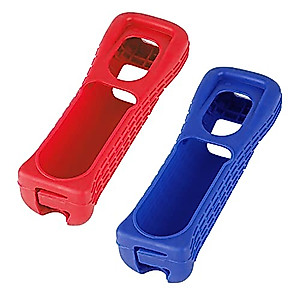 Jadebones 2X Silicone Skin Case Cover with Wrist Strap for Wii Remote Controller (Red+Blue)