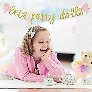 Let's Party Dolls Banner, Bridal Shower, Girls Night, Bachelorette Party Decorations (Glitter Gold)