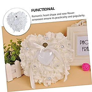 Abaodam Accessories Ring Pillow Wreath Decor Heart Ring Wedding Decor Rose Flower Ring Tray Wedding Ring Pillow Bridal Pillows Ring Pillow Heart Ring Box Ring Holder White Crystal Foam 1pc