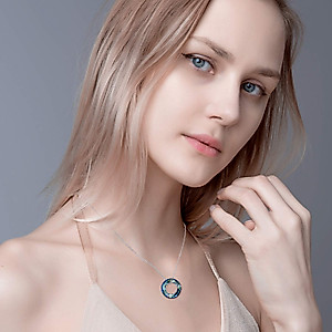 AOBOCO 925 Sterling Silver Necklace with Austrian Crystals Jewelry Packaged with Jewelry Box Birthday Jewelry for Her Women for Lover (Dia 0.78" Circle Blue)