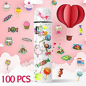 100 Pieces Cute Sweet Treats Candy Stickers, Waterproof Vinyl Decal Dessert Stickers Ice Cream Cupcake Stickers for Laptop, Water Bottle, Skateboard, Teachers Reward Stickers for Kids Students