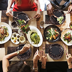 CENLBJ Black and Rose Gold Party Supplies,Disposable Party Dinnerware,Black Rose Golden Dot Paper Plates,Napkins,Forks forWeddings Birthday Graduation Decor Serve 25