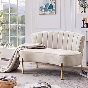 annjoe Loveseat Settee Upholstered Sofa Couch Banquette Bench Ottoman with Backrest and Golden Metal Legs for Dining Room Living Room Bedroom Funiture