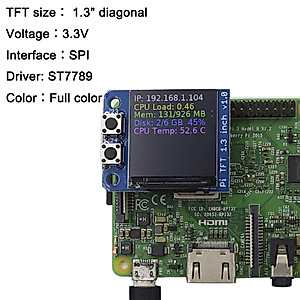 Mini PiTFT 1.3" LCD Display 240x240 TFT Add-on for Raspberry Pi 3.3V SPI ST7789 3.3V SPI ST7789 Full Color(Pack of 2PCS)