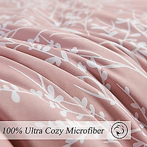 ZRNBAST Bed in a Bag Blush Comforter Set 5 Piece Full Size Flowers Botanical Pattern Bedding Set for Girls Women Teens Super Soft Microfiber Quilt Set (Blush, Full)