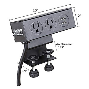 Stand Up Desk Store DeskPower Desktop Charging Station with 2 Port USB and AC Outlets and 10 Foot Extension Cord (Black)