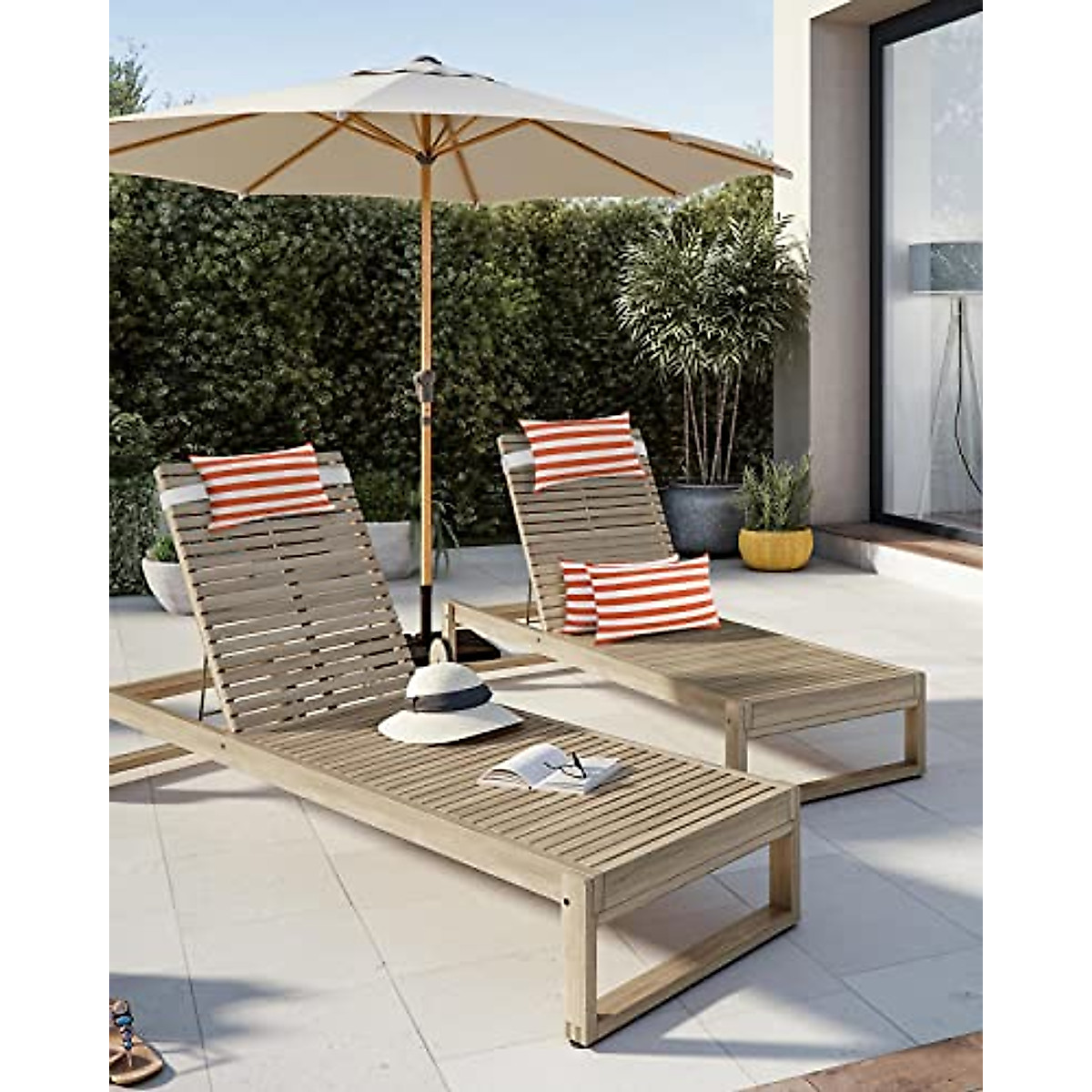 Recliner Head Pillow Ledge Loungers Chair Pillows with Insert Orange and White Stripes Lumbar Pillow with Adjustable Strap Outdoor Waterproof Patio Pillows for Couch Beach Pool Office Chair, 2 PCS