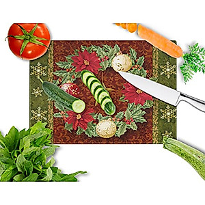 Caroline's Treasures PTW2007LCB Holly Wreath with Christmas Ornaments Glass Cutting Board Large Decorative Tempered Glass Kitchen Cutting and Serving Board Large Size Chopping Board